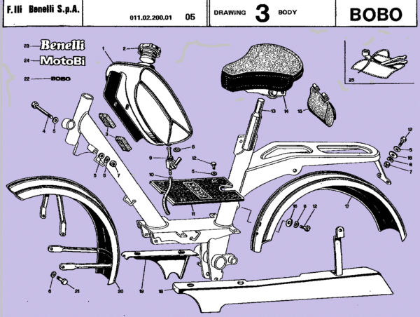 Benelli Bobo body parts list « Myrons Mopeds